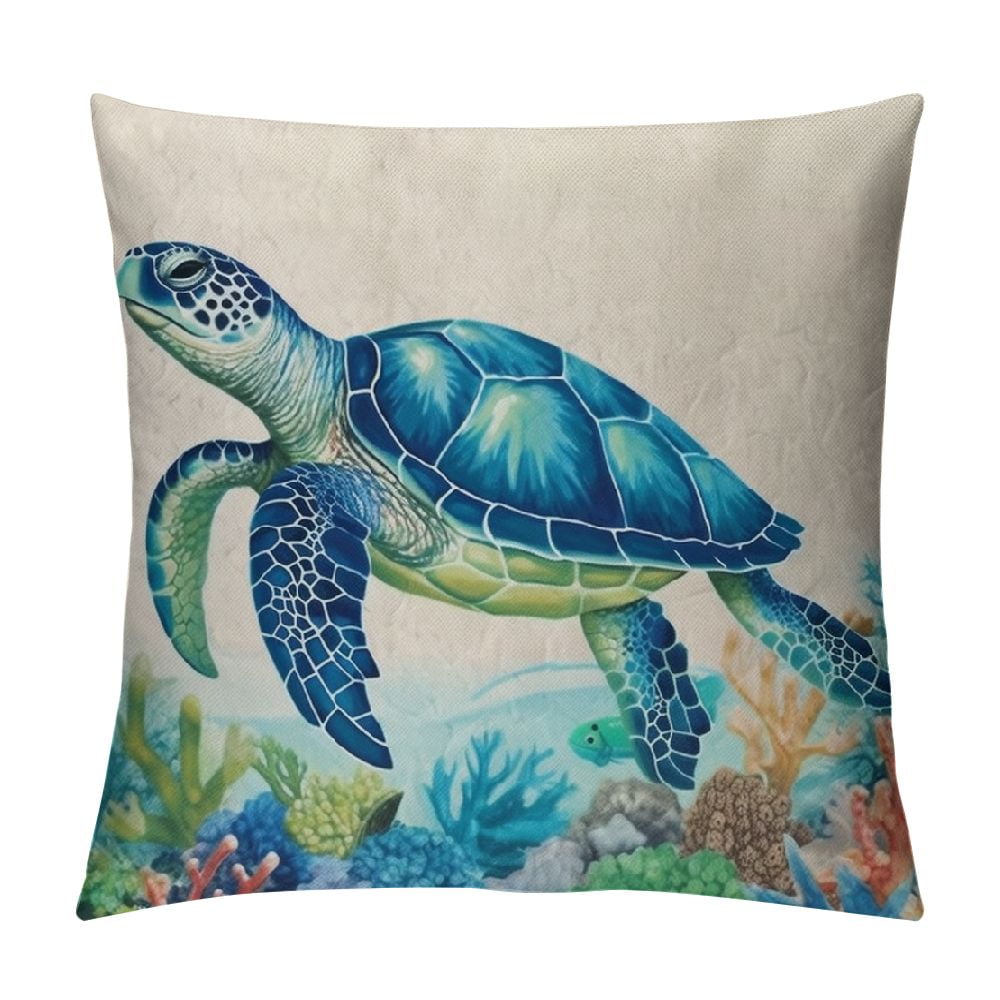 COMIO Ink Oil Painting Watercolor Blue Green Sea Turtle Seaweed Grass ...