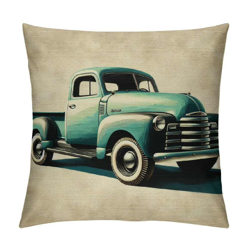 COMIO Ink Oil Painting Watercolor Blue Pickup Truck Decorative Lumbar ...