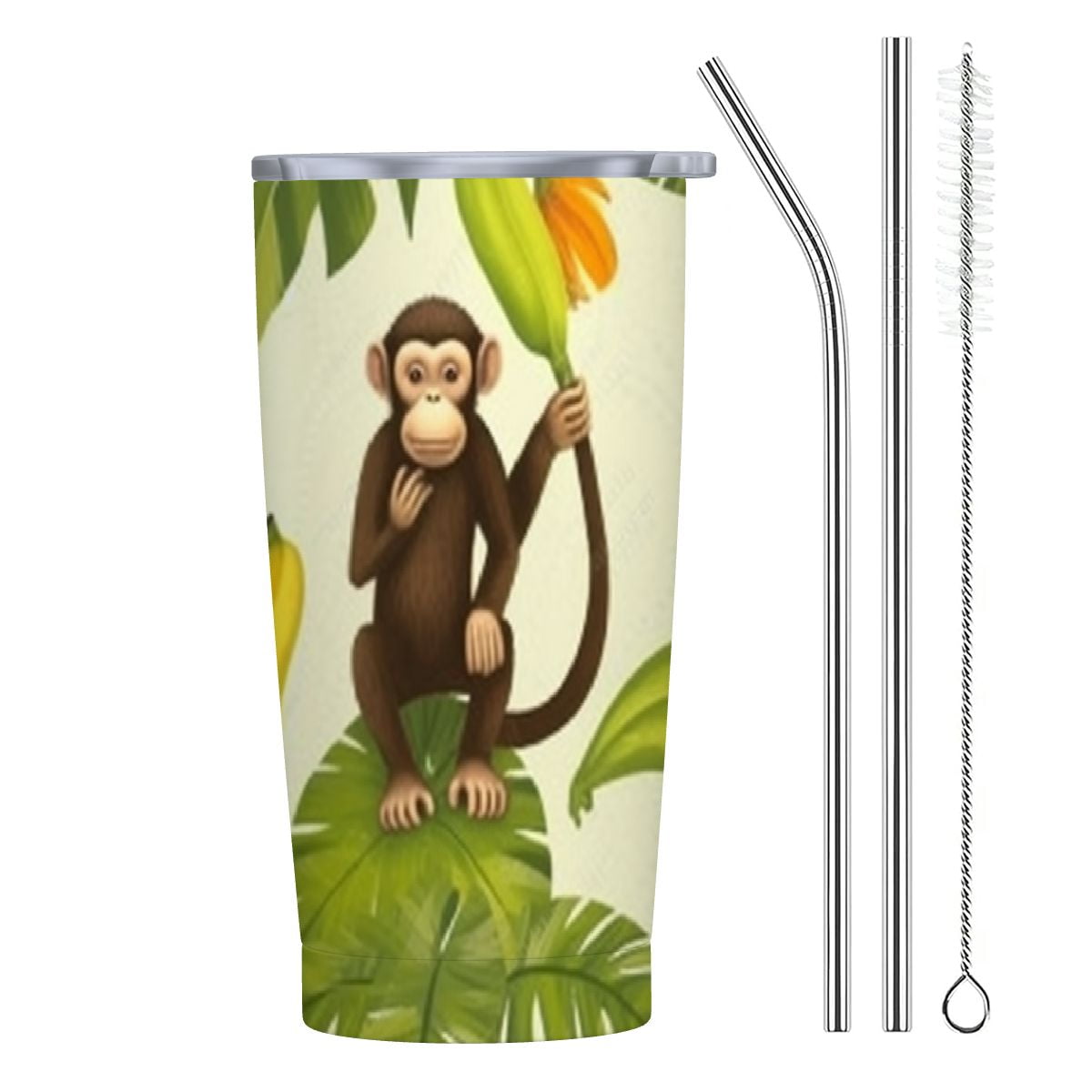 COMIO Insulated Stainless Steel Water Bottle with Straw Monkey Palm ...