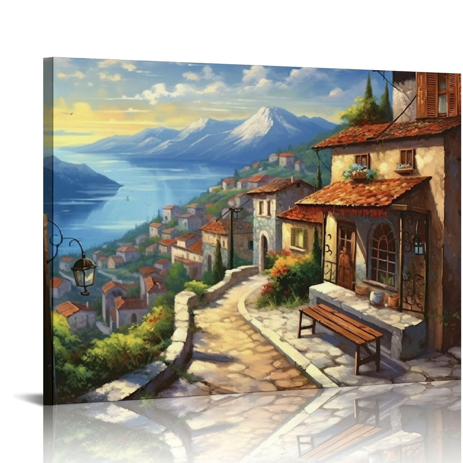 COMIO Italian Cityscape Abstract Wall Art Artwork: Mediterranean City ...