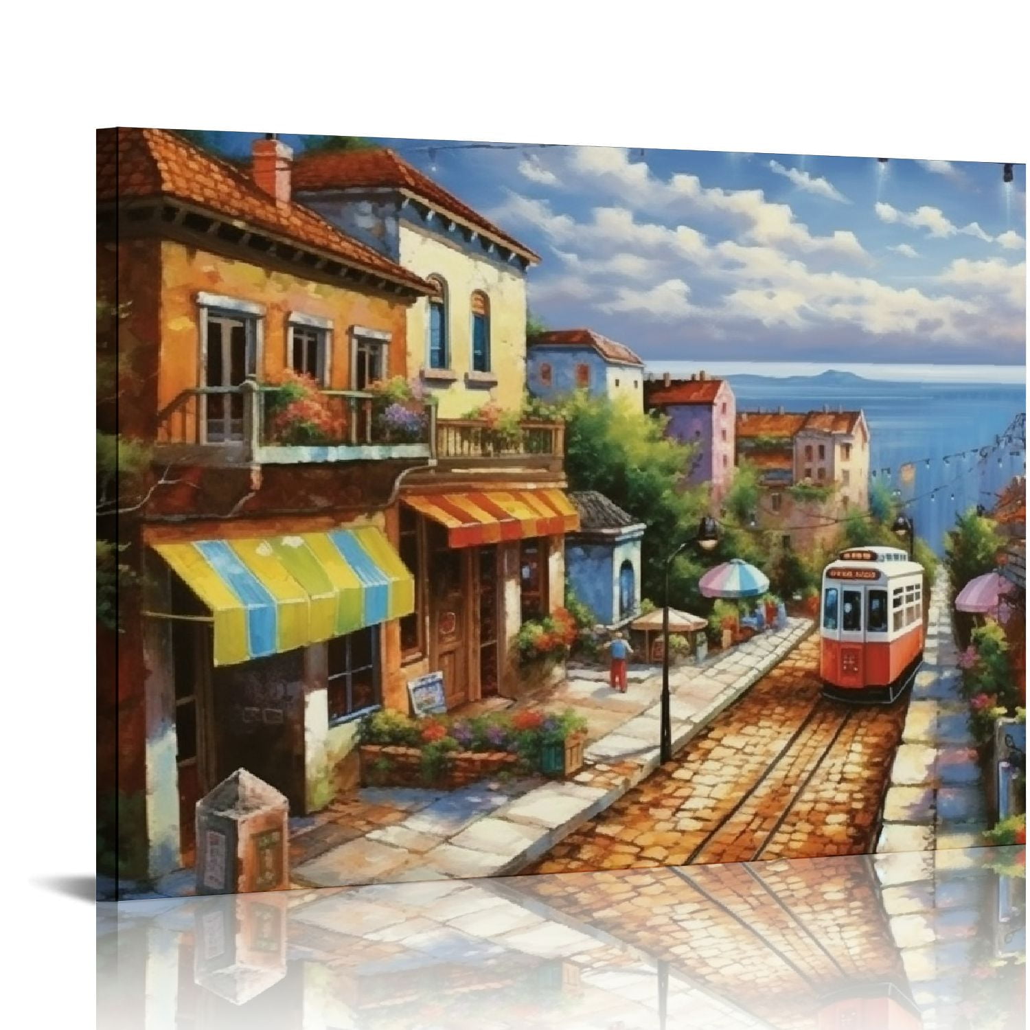 COMIO Italian Cityscape Abstract Wall Art Artwork: Mediterranean City ...