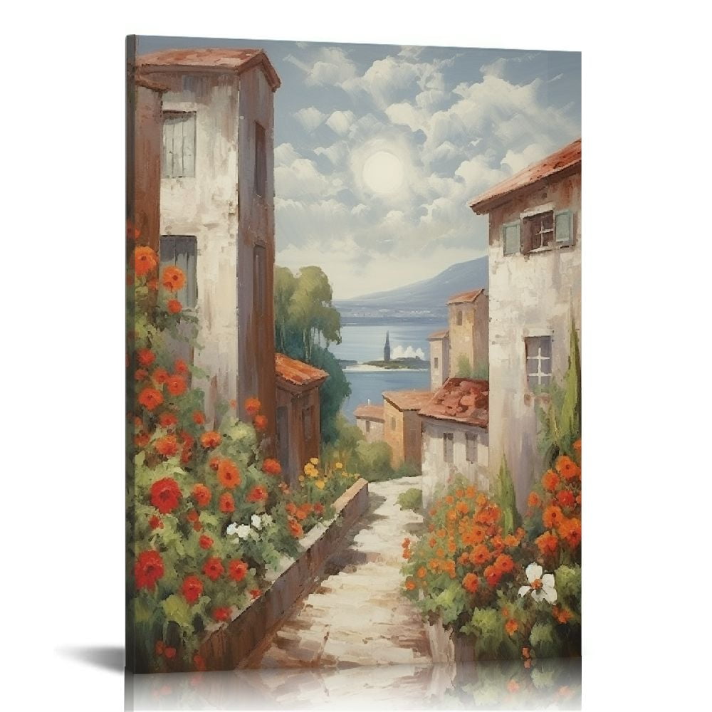 COMIO Italy Town Painting Tuscany Wall Art Streets of Mediterranean ...