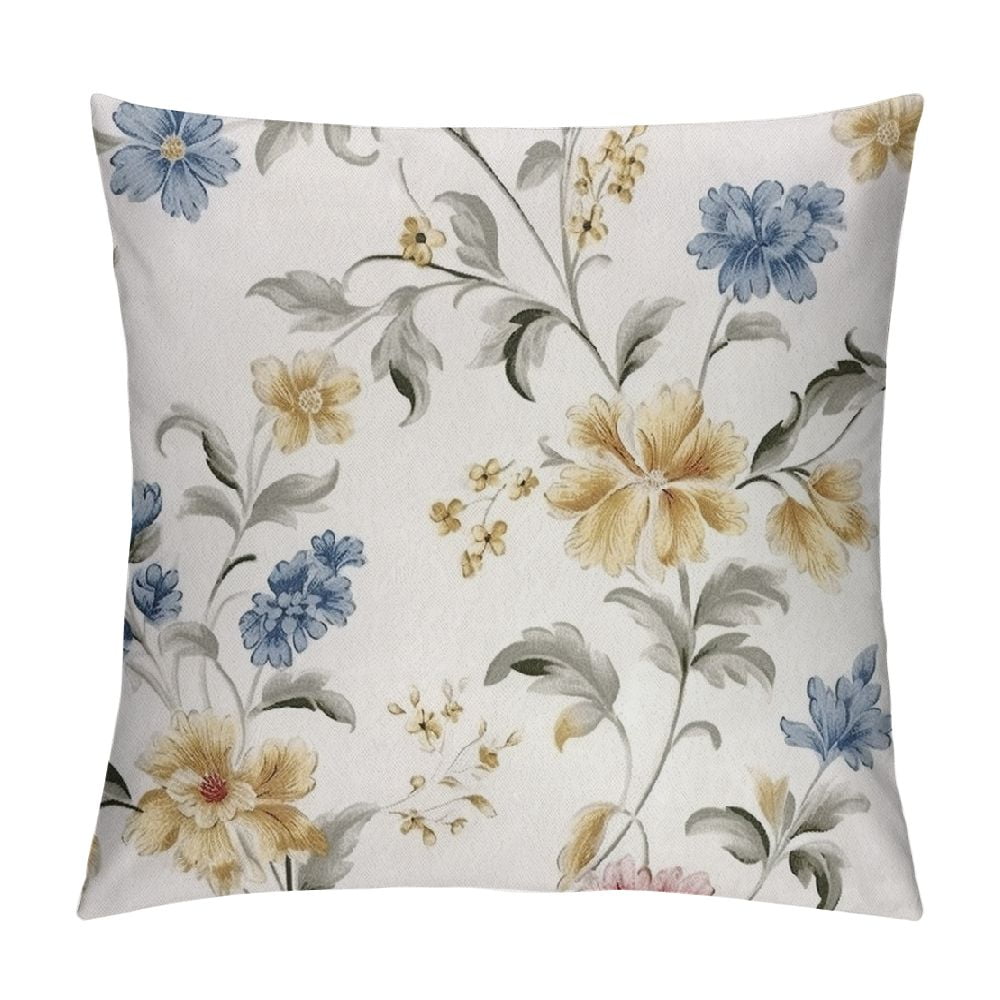 COMIO Jacquard White Floral Leaf Pattern Square Decorative Throw Pillow ...