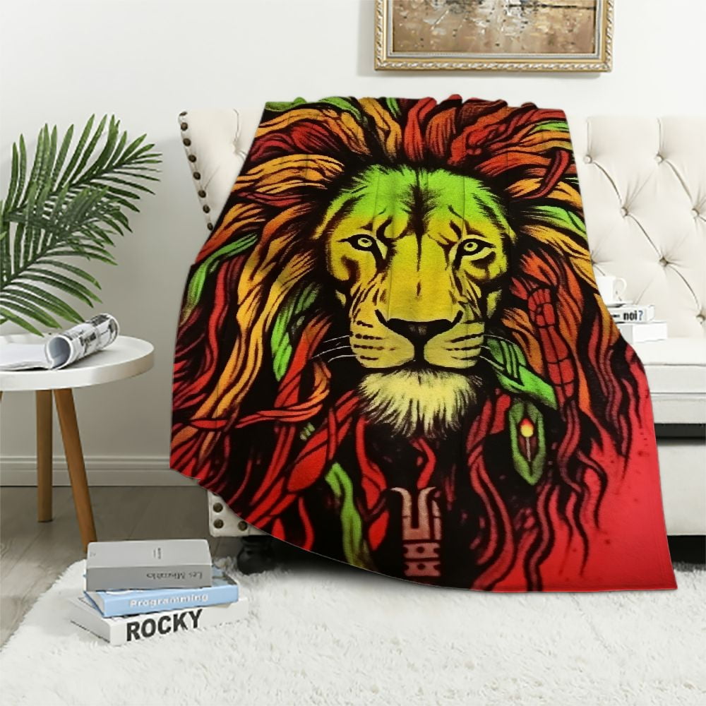 COMIO Jamaican Rasta Flag Rastafarian Reggae Lion Blanket Throw Bed ...