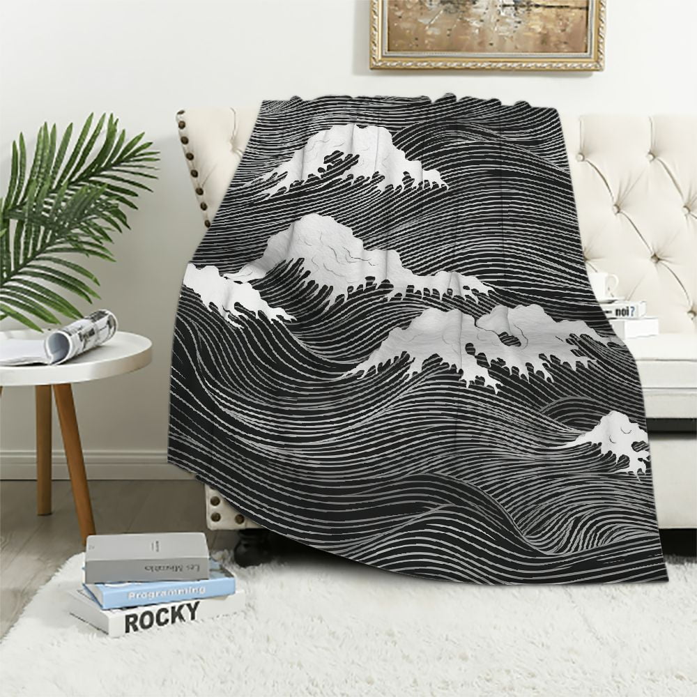 COMIO Japanese Black and White Wave Soft Lightweight Throw Blankets ...