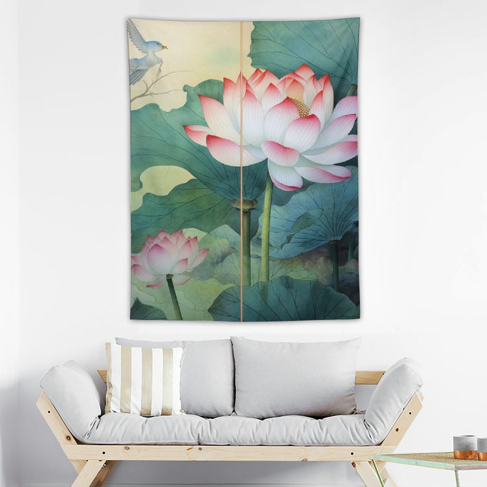 COMIO Japanese Noren Doorway Curtain Tapestry (Green Lotus Leaf ...