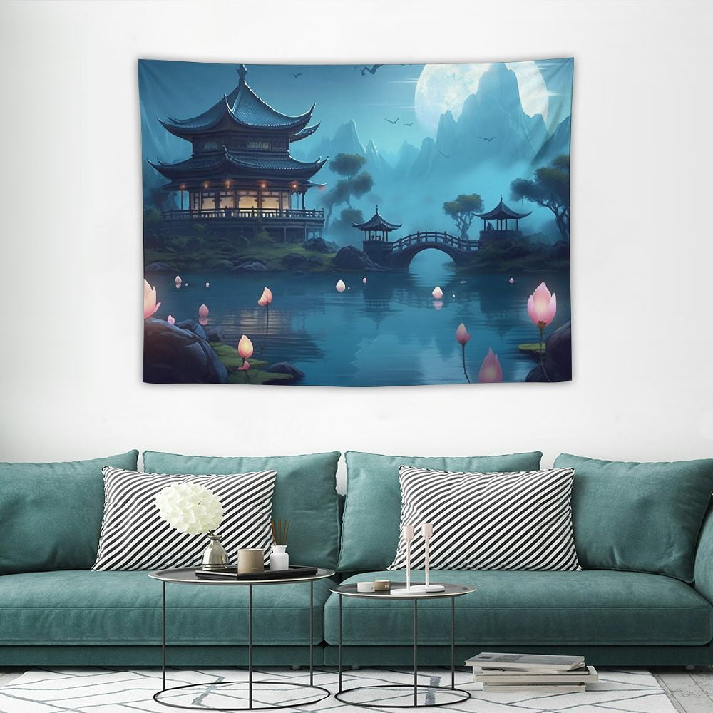 COMIO Japanese Tapestry Mountain Lotus Pond Nature Landscape Tapestries ...