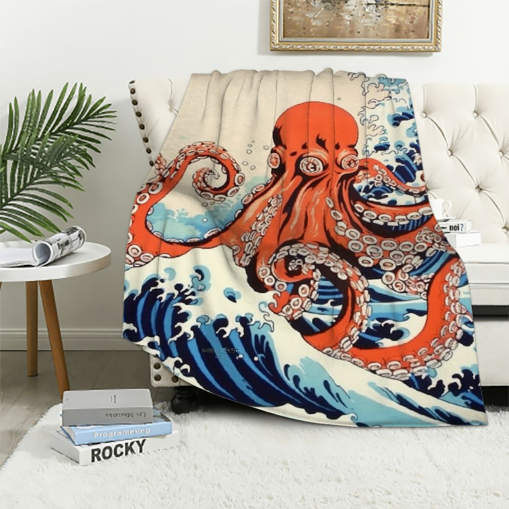 COMIO Japanese Ukiyoe Theme Flannel Throw Blanket,All Season Octopus ...