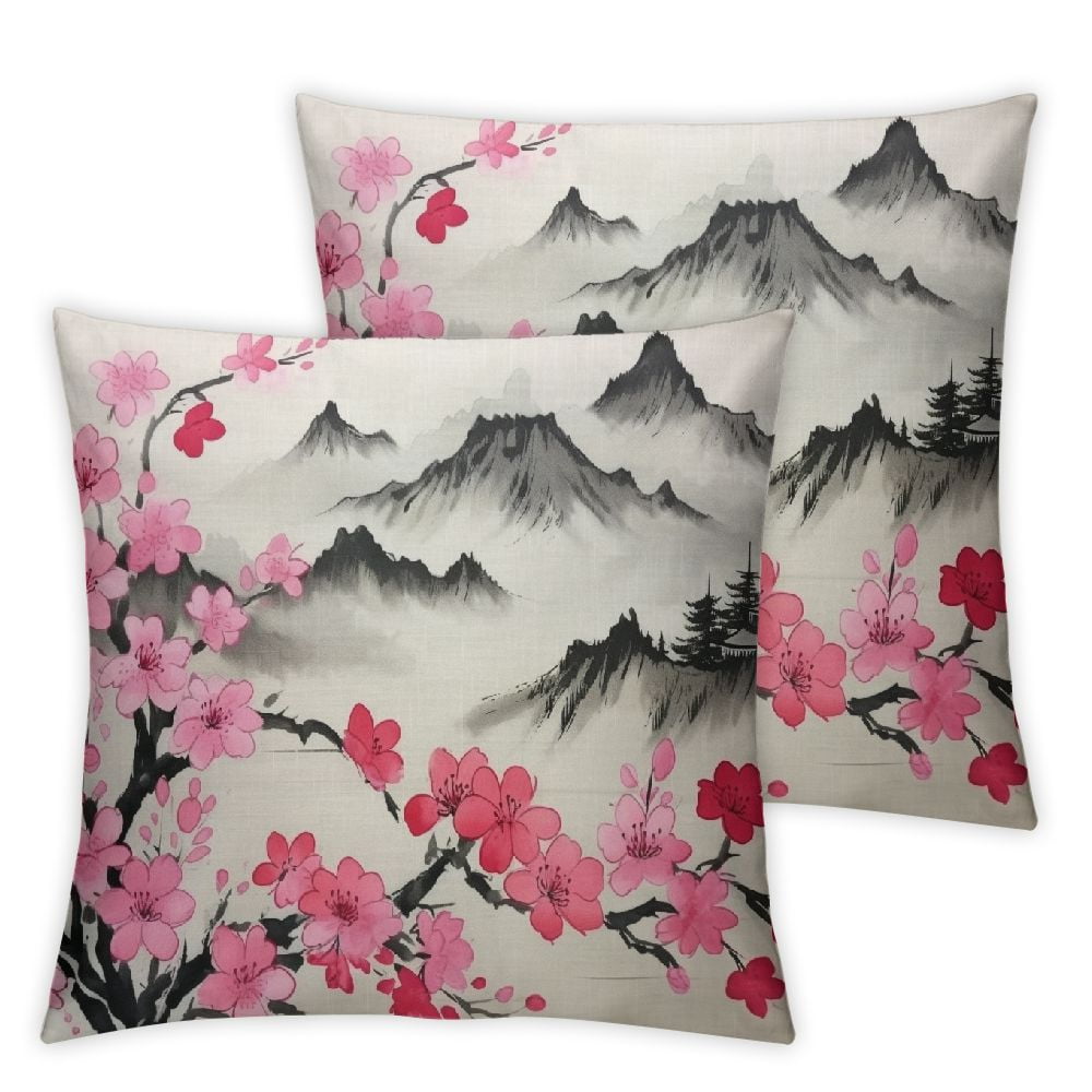 QZHH Japanese Watercolor Spring Pillow case, Mount Fuji with Cherry ...