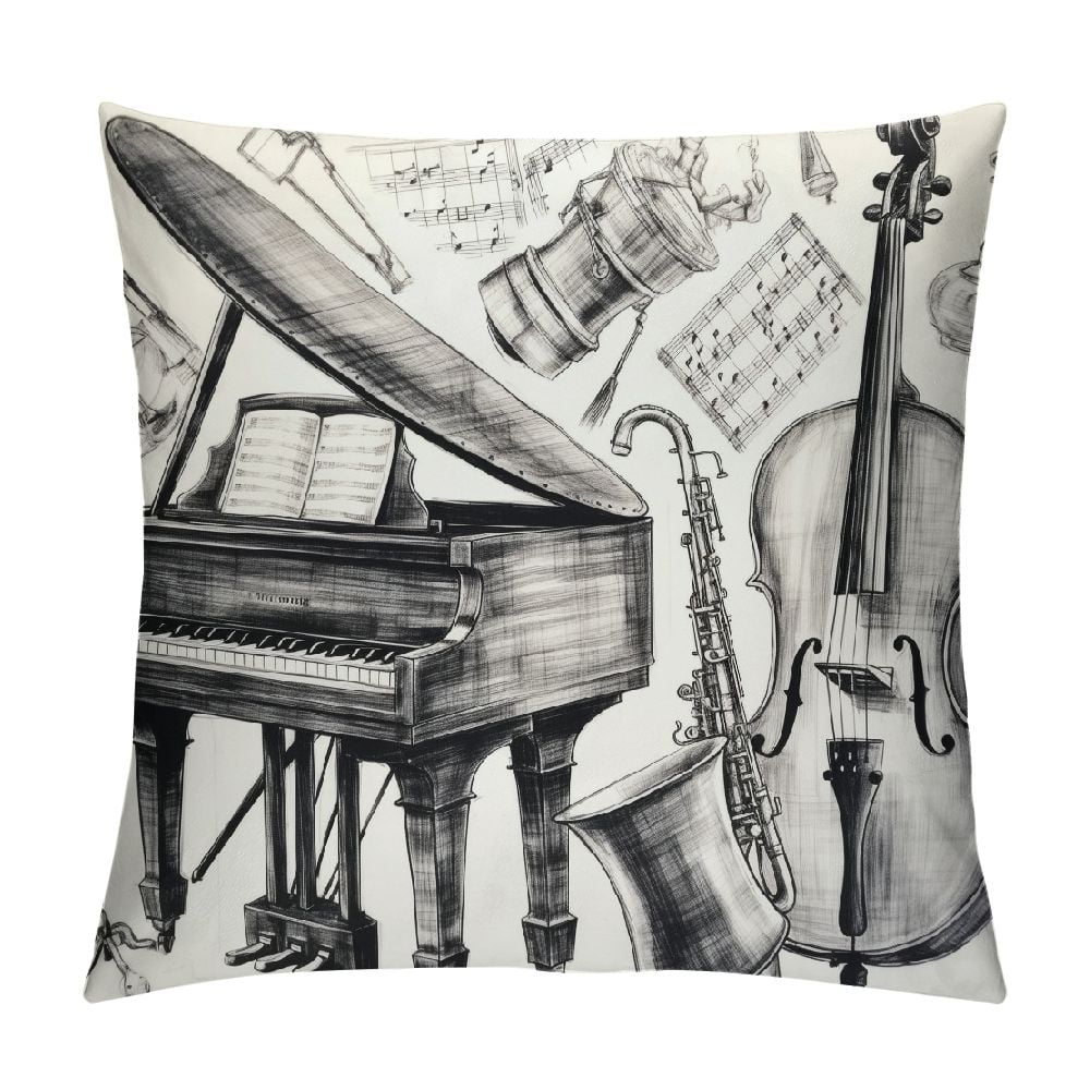 COMIO Jazz Music Throw Pillow Cushion Cover, Illustration of Musical ...