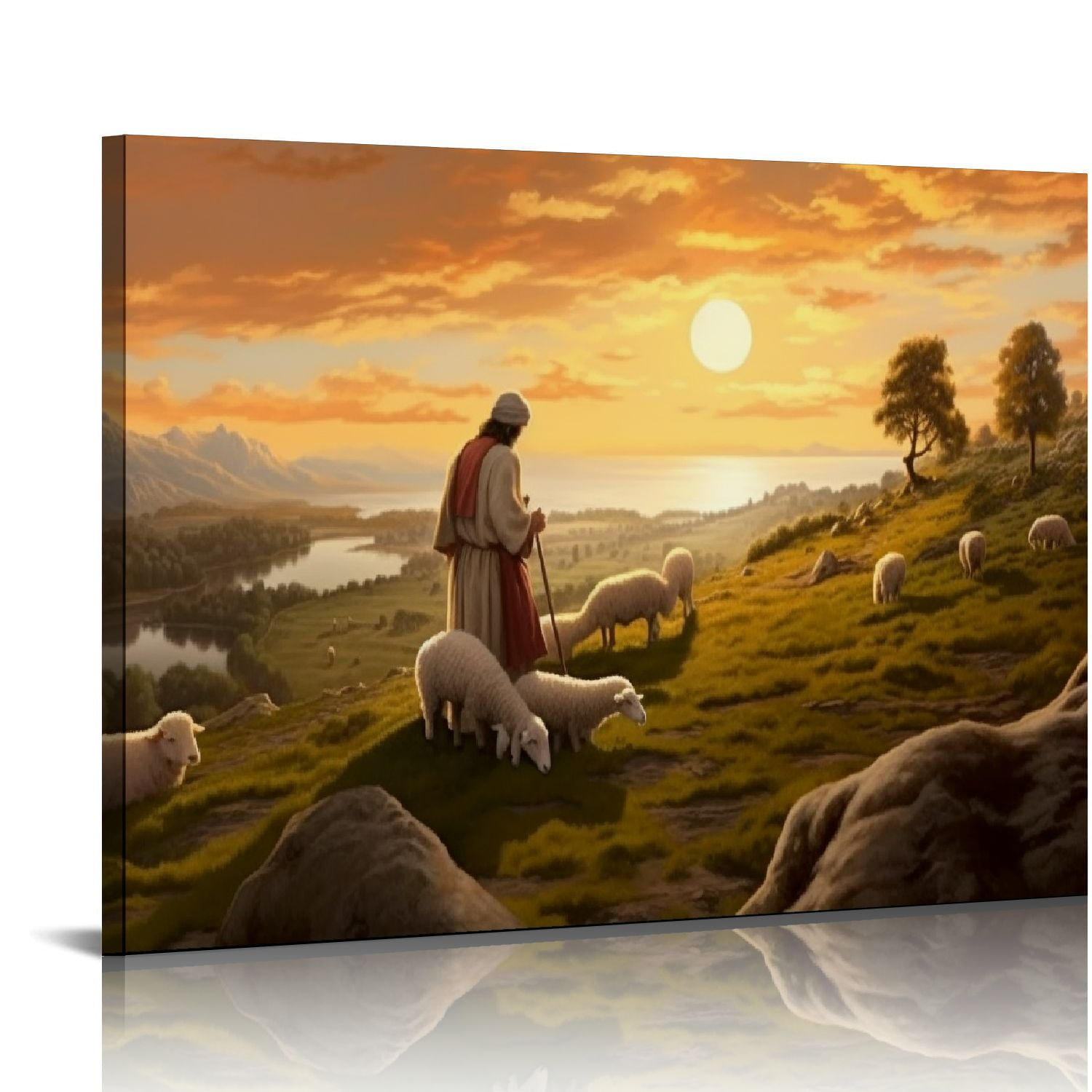 COMIO Jesus Christ Shepherd Canvas Wall Art - Modern Religious God ...