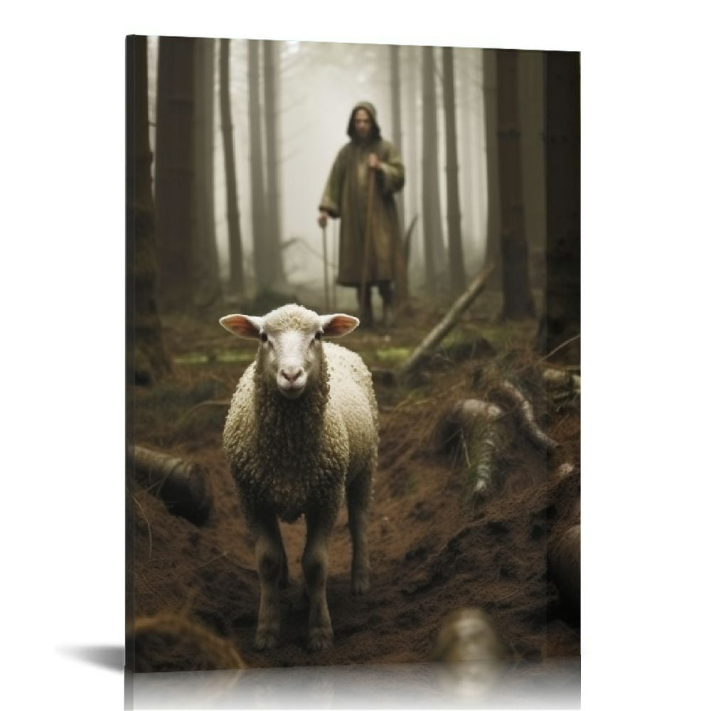 COMIO Jesus desk decor,Jesus and Lamb Canvas decor Jesus Running After ...