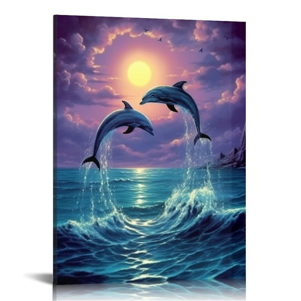 COMIO Jumping Dolphins,Canvas Wall Art - Walmart.com