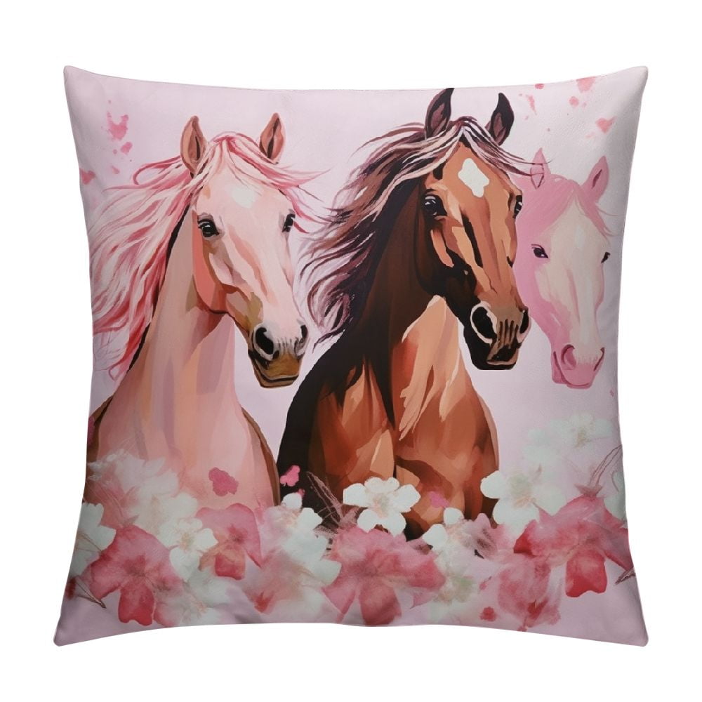 MLJA Just A Girl Who Loves Horses Pink Pillow Cover, Horse Gifts for ...