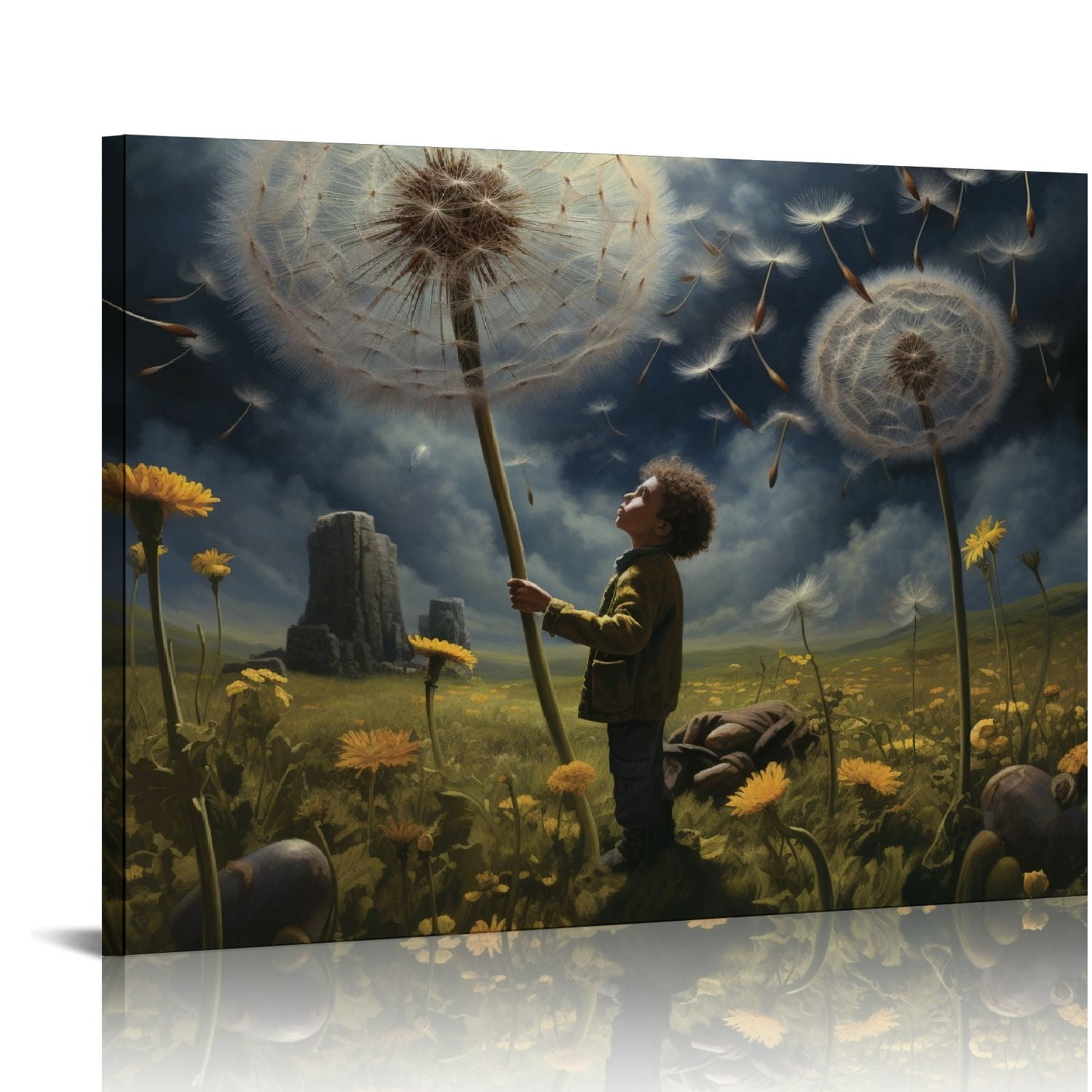 COMIO Just Breathe Wall Art Rustic Dandelion Canvas Black And White ...