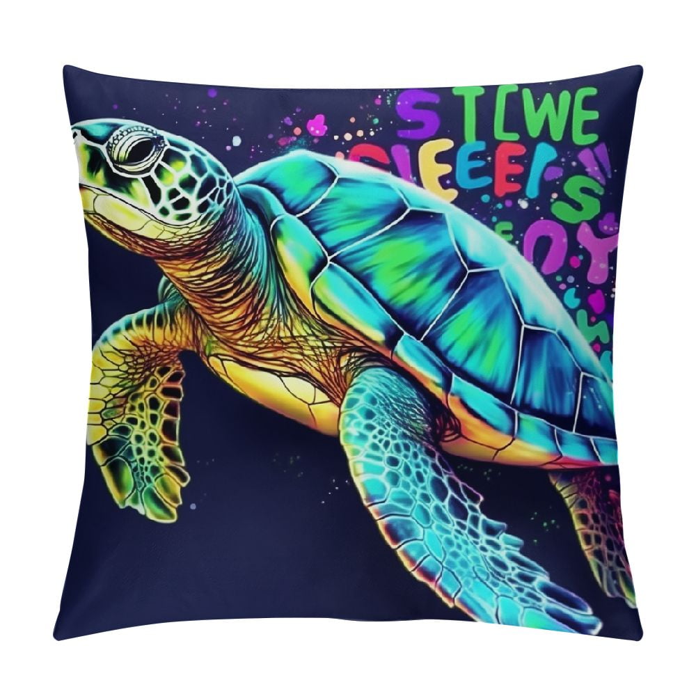 COMIO Just Me Who Loves Turtles Hearts Throw Pillow Cover Funny Ocean Animal Themed Decor for ...