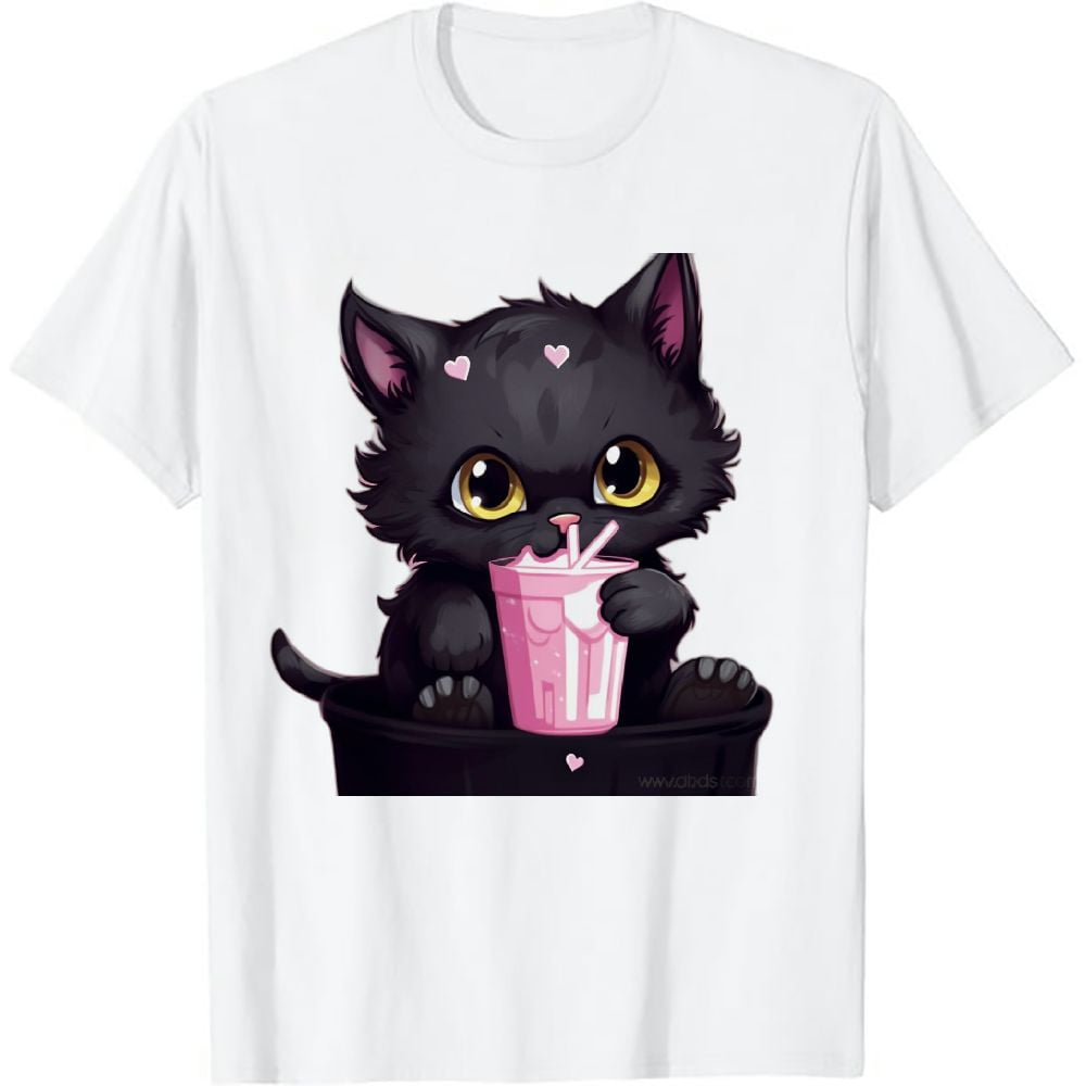 COMIO Kawaii Anime Neko Shirt For Women Girls, Strawberry Milk Cat T ...