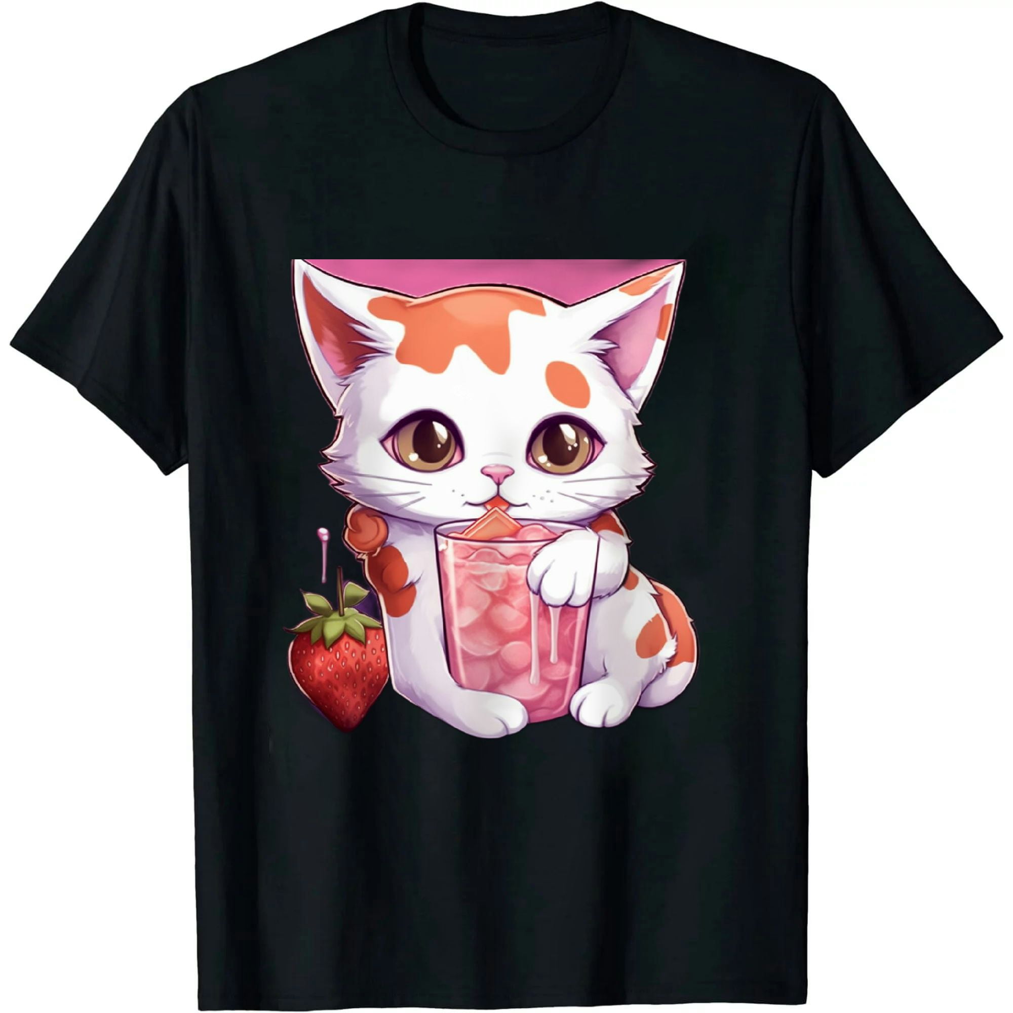 COMIO Kawaii Neko Strawberry Milk Shirt For Women & Girl Anime Cat T ...