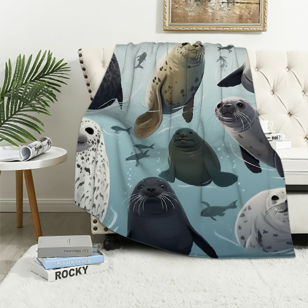 COMIO Kids Cartoon Seal Throw Blanket Cute Ocean Marine Animal Blanket ...