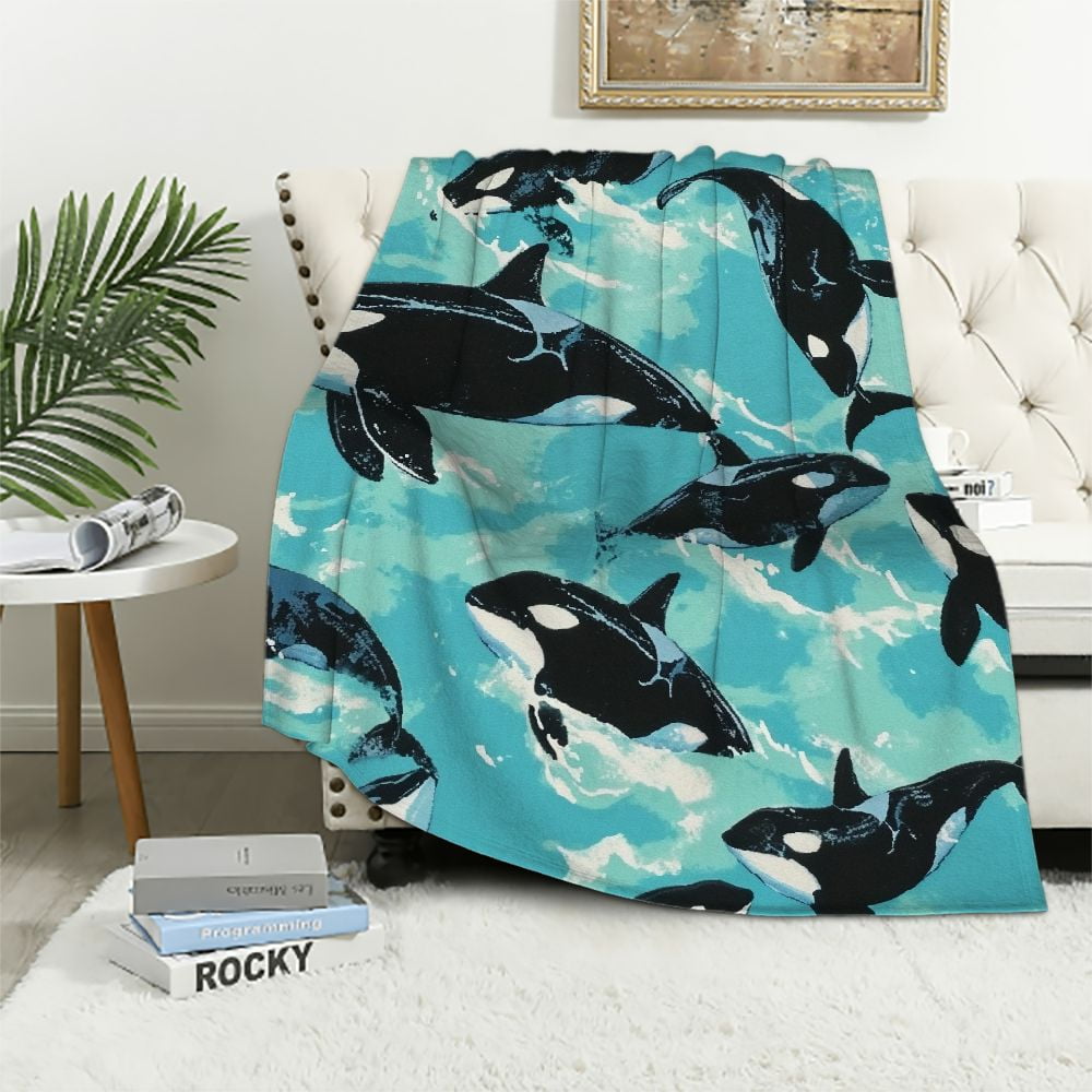 COMIO Killer Whale Orca Throw Blanket Flannel Blanket Super Soft Cozy ...
