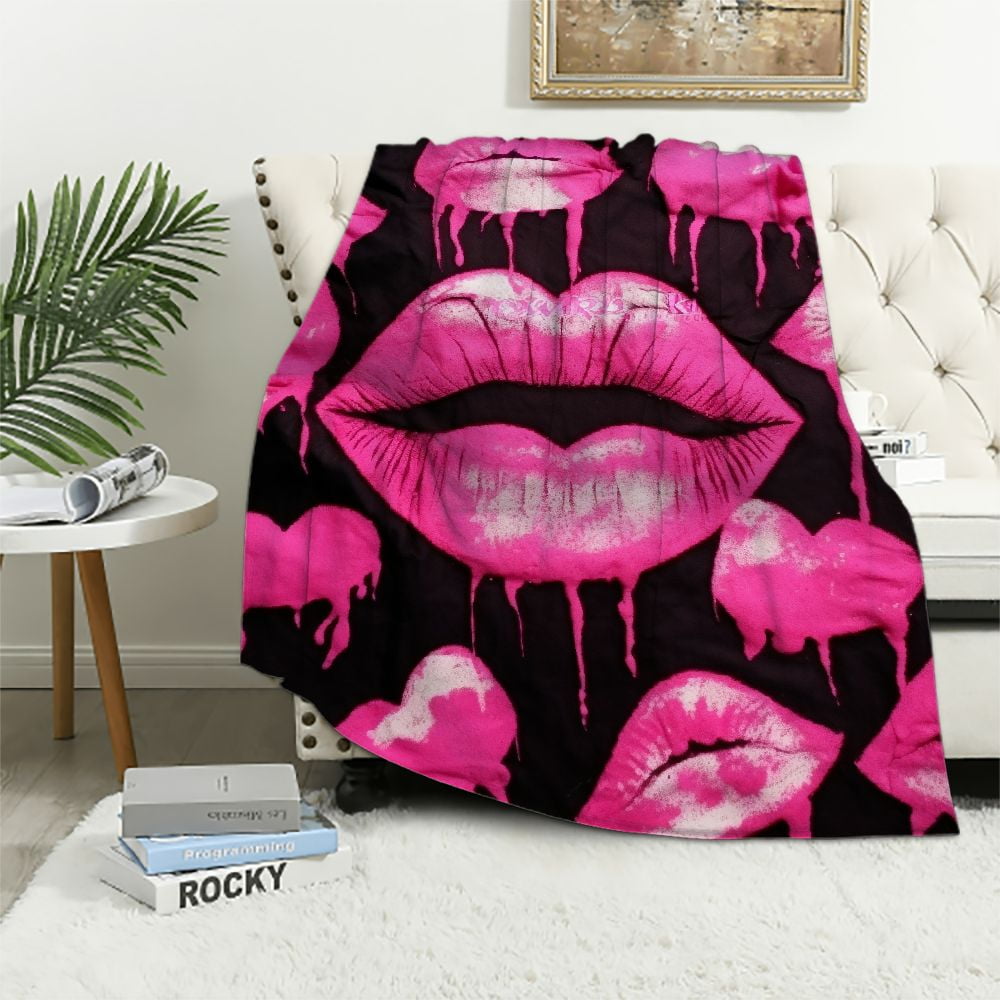 COMIO - Kiss Kiss Black & Pink Soft Throw Blanket for Valentines Day ...