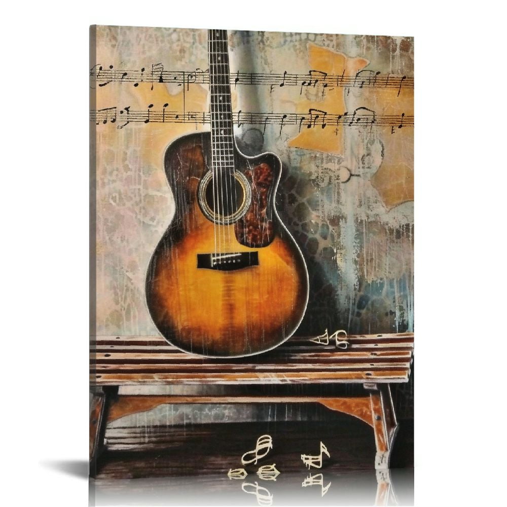 COMIO Kuphosd Vintage Guitar Canvas Wall Art Retro Music Notes Pictures ...