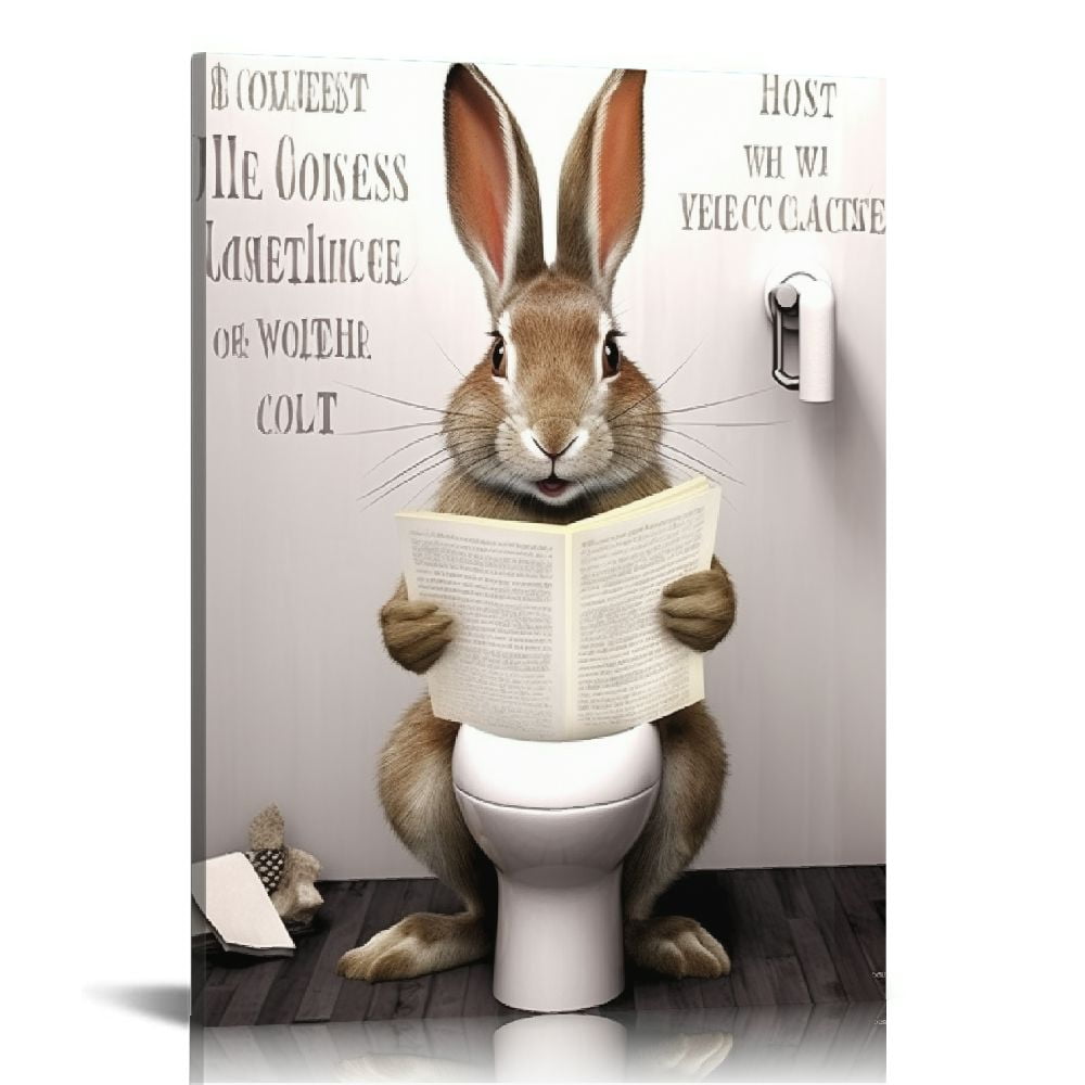 COMIO LXLSMWA Bathroom Decor Rabbit Wall Art, Rabbit Reading Newspaper ...