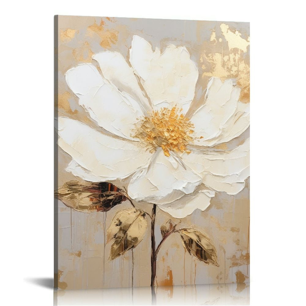 COMIO Large Flower Canvas Wall Art for Ofiice- Hand-Painted Oil Painting Floral for Bedroom ...