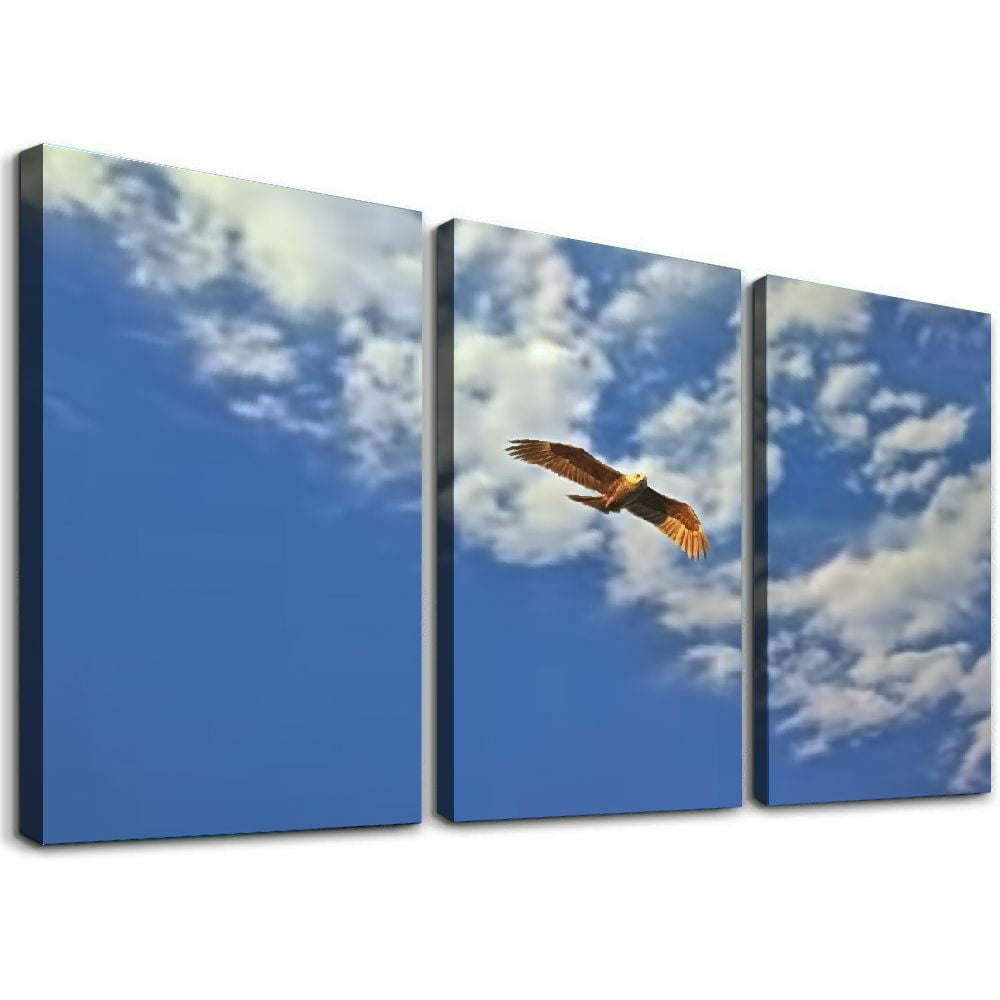COMIO Large Framed Wall Art Ready to Hang Hawk flying high in the blue ...