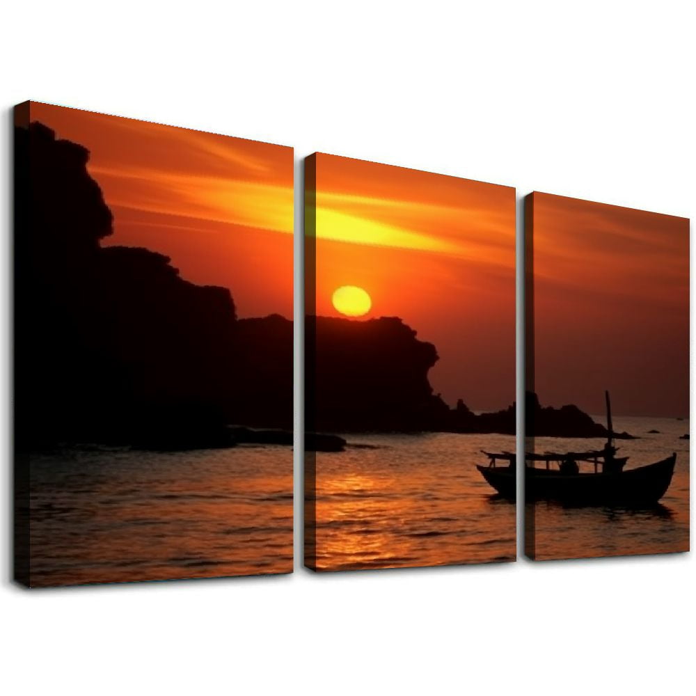 COMIO Large Framed Wall Art Ready to Hang Tropical sunset Canvas Print ...