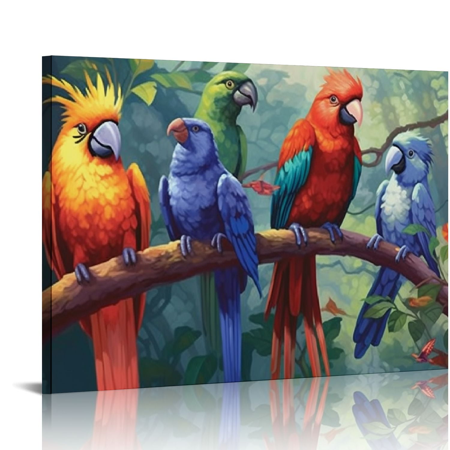 COMIO Large Parrot Tropical Birds Canvas Wall Art Rainbow Parrots on the Branch Rainforest ...