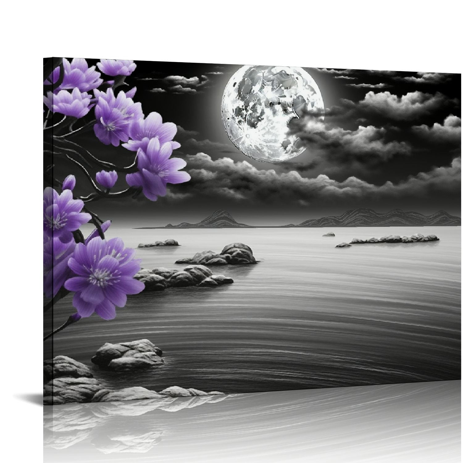 COMIO Large Purple Wall Art Decor for Living Room Bedroom Black and ...