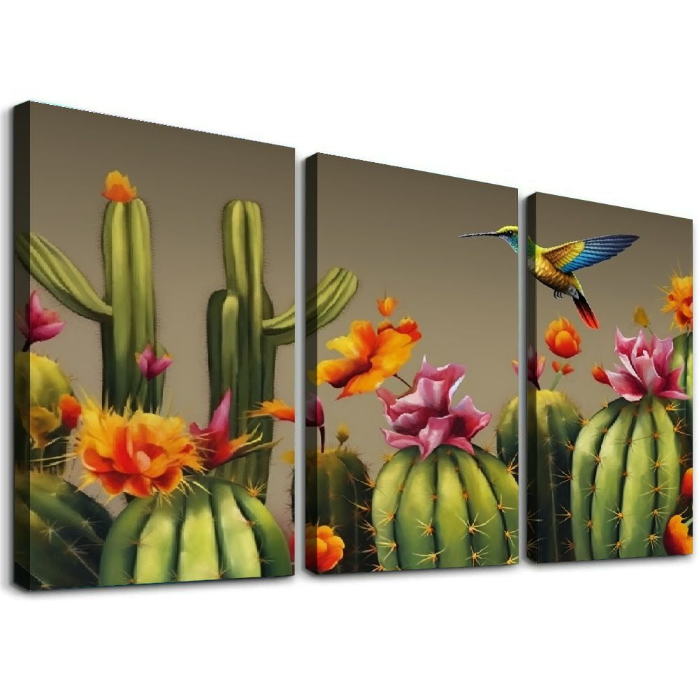 COMIO Large Vintage Cactus Canvas Wall Art Arizona Succulent Plant ...
