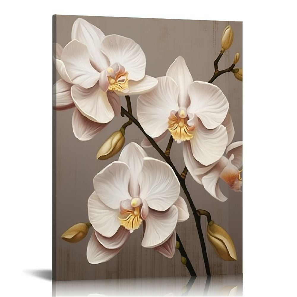 COMIO Large Vintage Floral Canvas Wall Art White Orchid Flower Painting ...