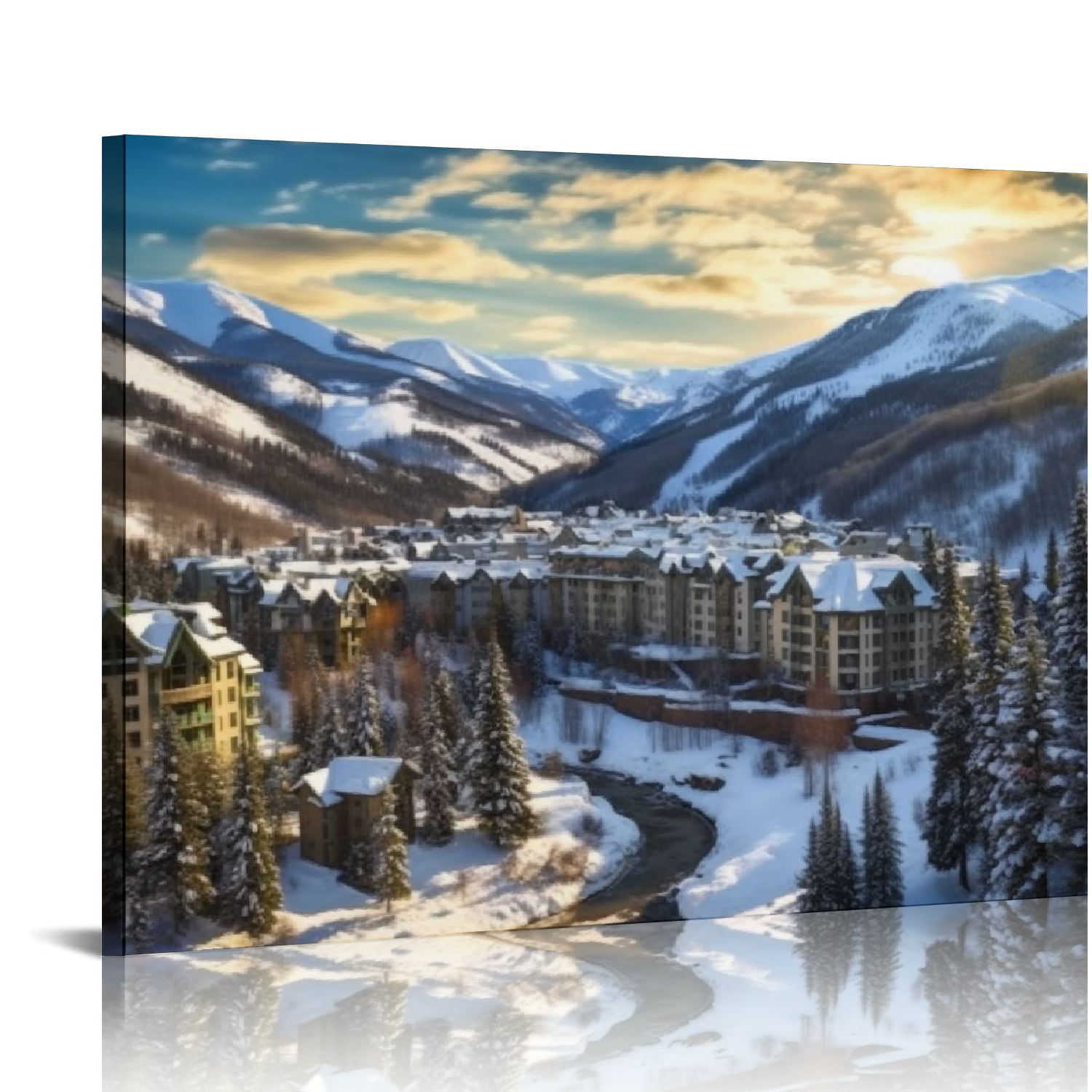 COMIO Large Wooden Framed Canvas Wall Art Vail Colorado Drone Village ...