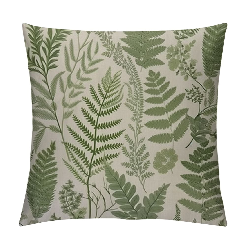 Comio Leaves Throw Pillow Cover Green Leaves And Fern Pattern