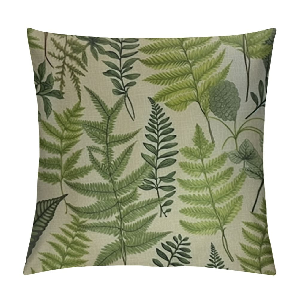 Comio Leaves Throw Pillow Cover Green Leaves And Fern Pattern