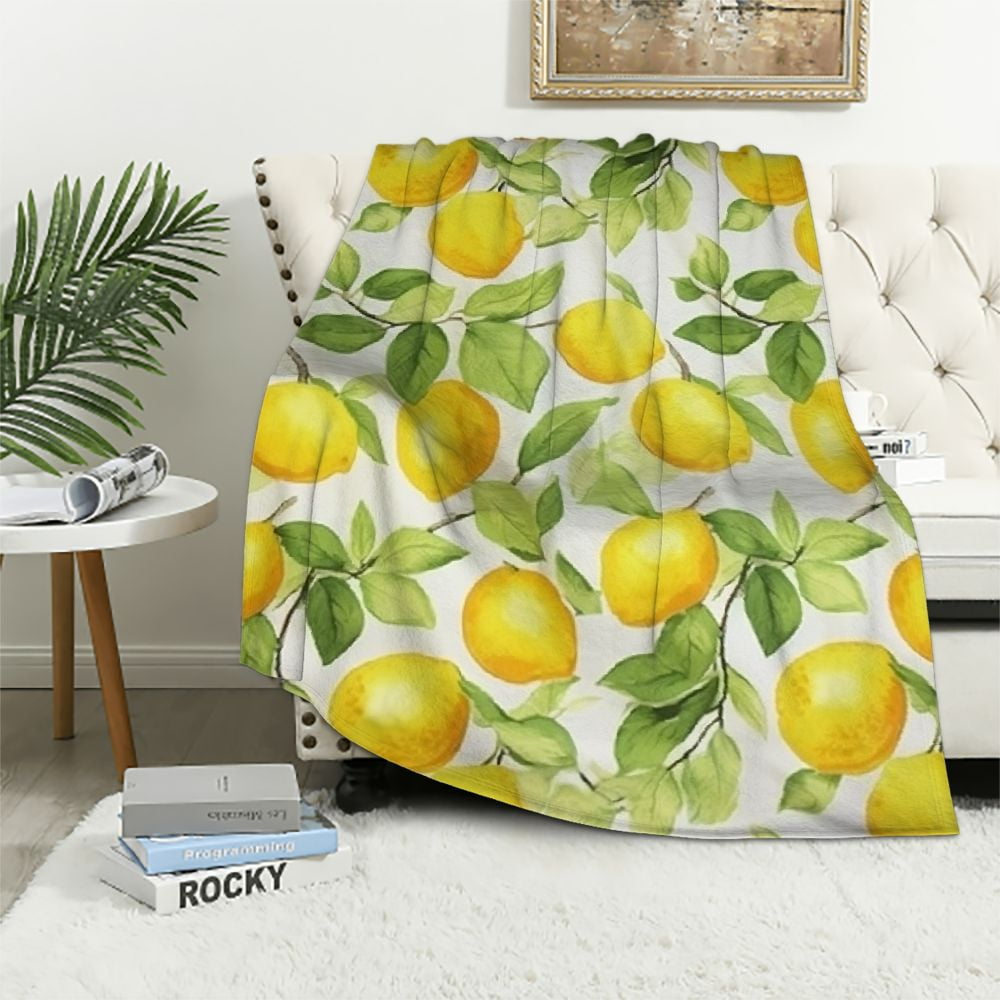 COMIO Lemon Print Blanket Flannel Fruits Throw Blankets Gift for ...
