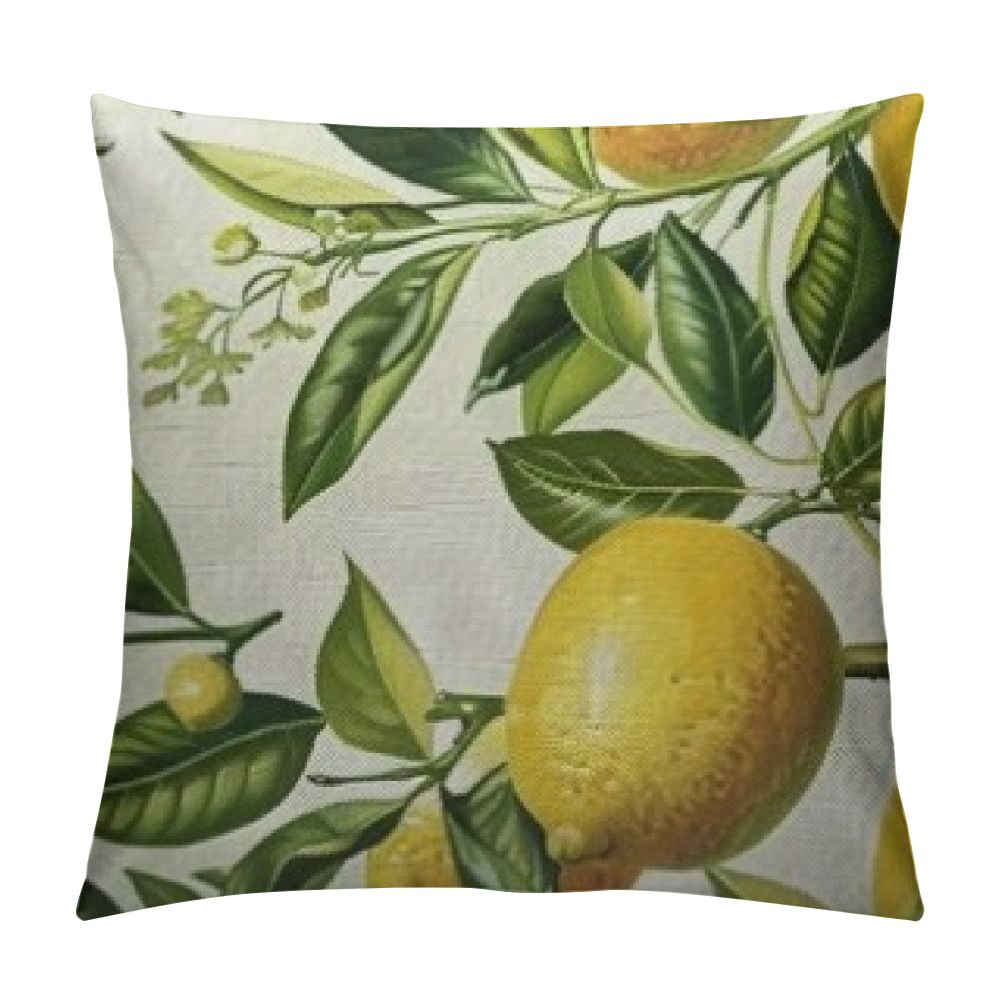COMIO Lemon Throw Pillow Cover Fruits and Leaves Floral Fabric for ...