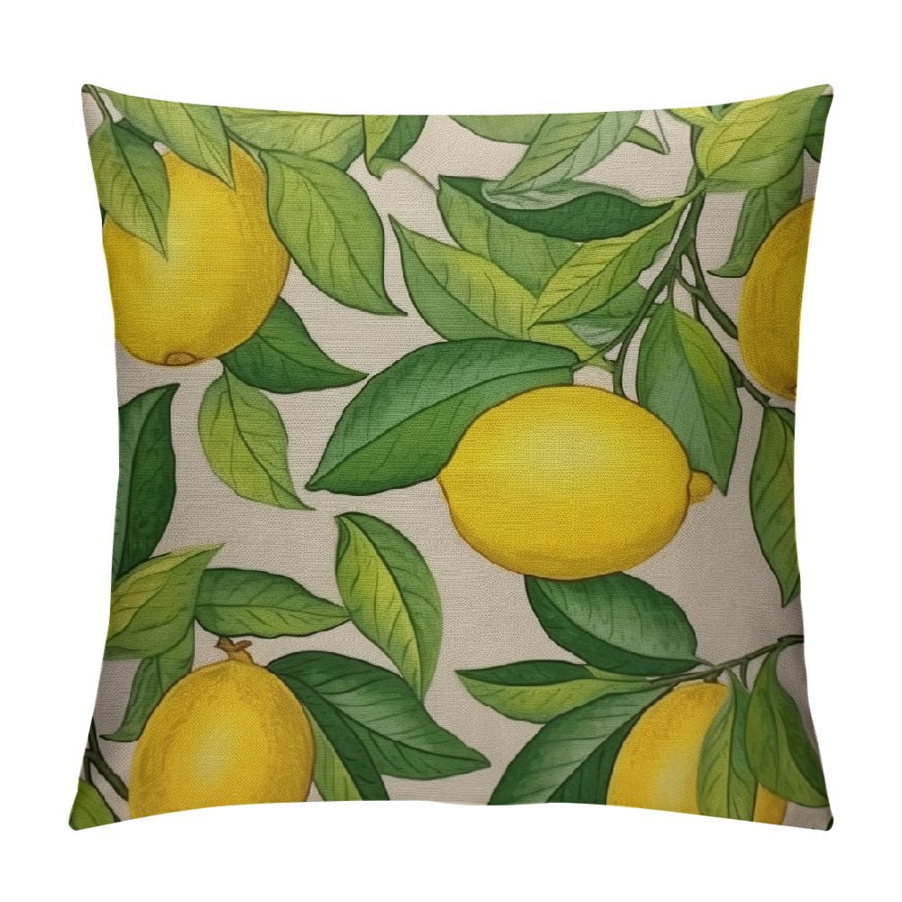 COMIO Lemon Throw Pillow Cover Tree Fruit Healthy Branch Fresh Cartoon ...