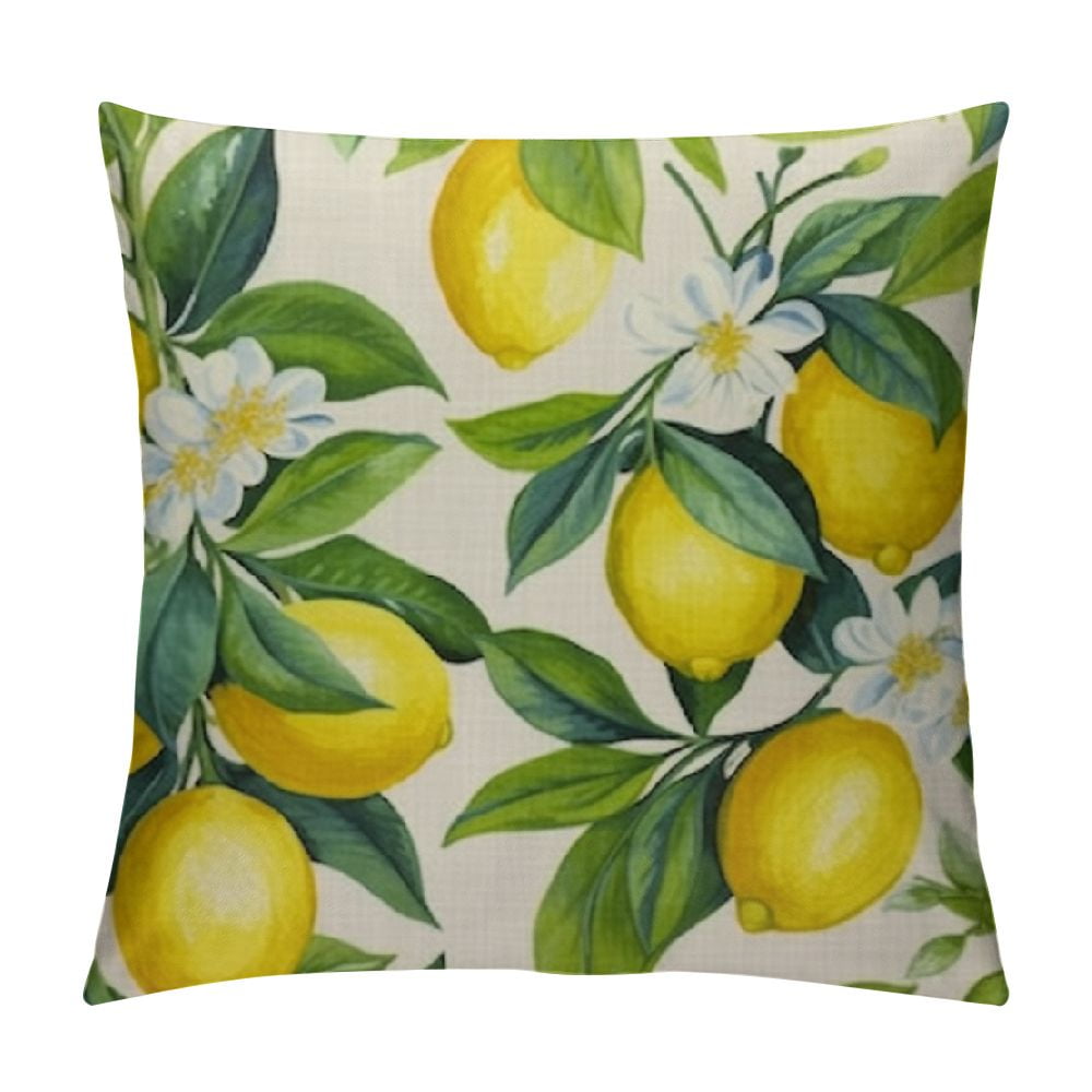 MLJA Lemon Throw Pillow Cushion Cover,Lemon Fruits with Flowers and ...