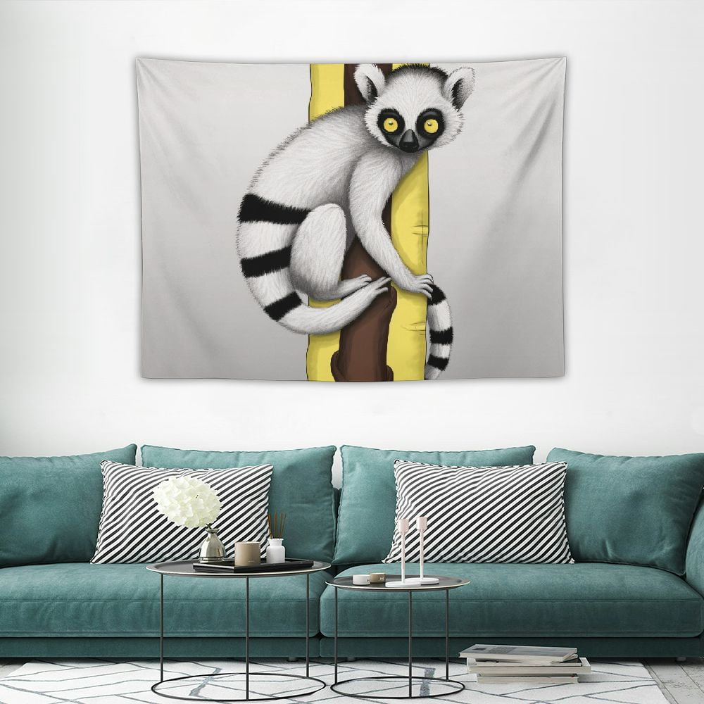 COMIO Lemur Tapestry, Exotic Wild Monkey Ring Tailed Hugging on Branch ...