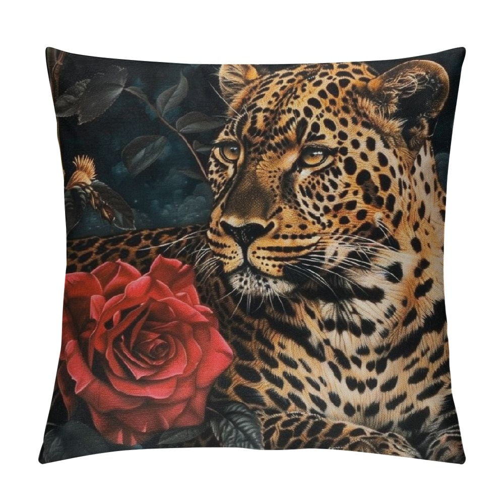 COMIO Leopard Pillow Cover Cheetah Rose Floral Print Decorative Throw ...