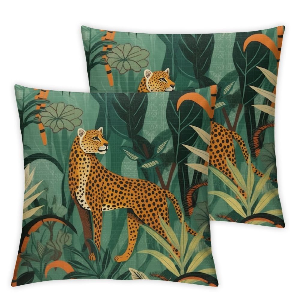 COMIO Leopard Pillow Covers, Cheetah Decorative, Jungle Tropical Leaves ...