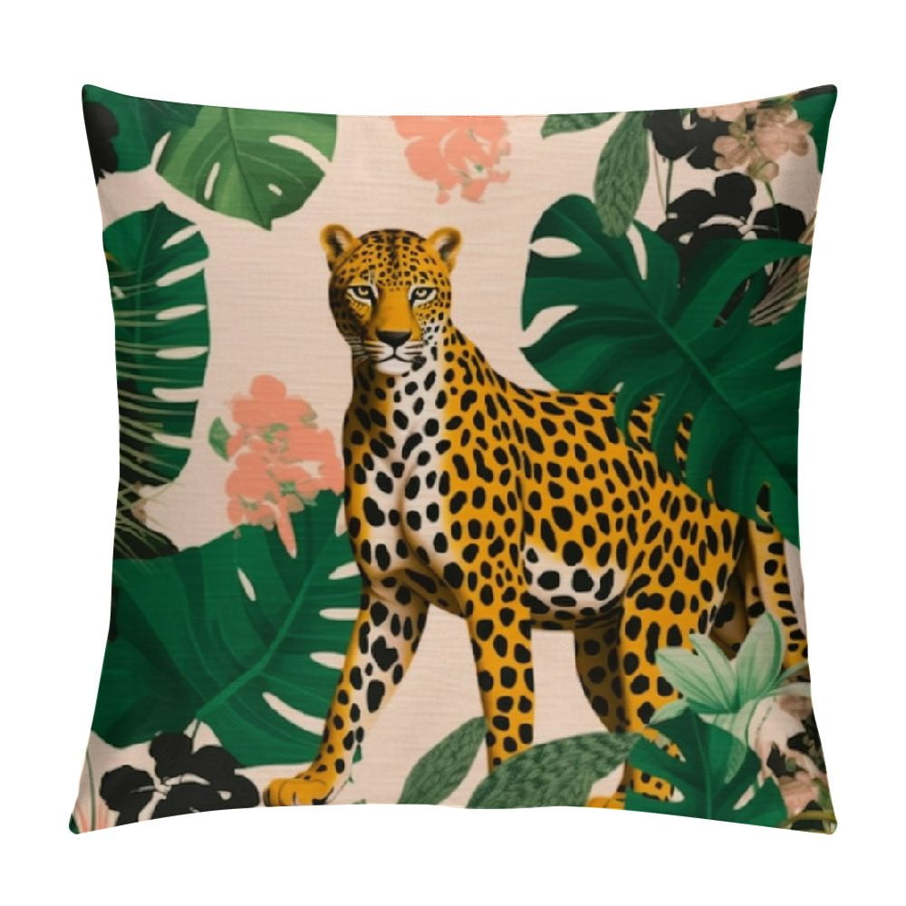 COMIO Leopard Pillow Covers, Cheetah Decorative, Jungle Tropical Leaves ...