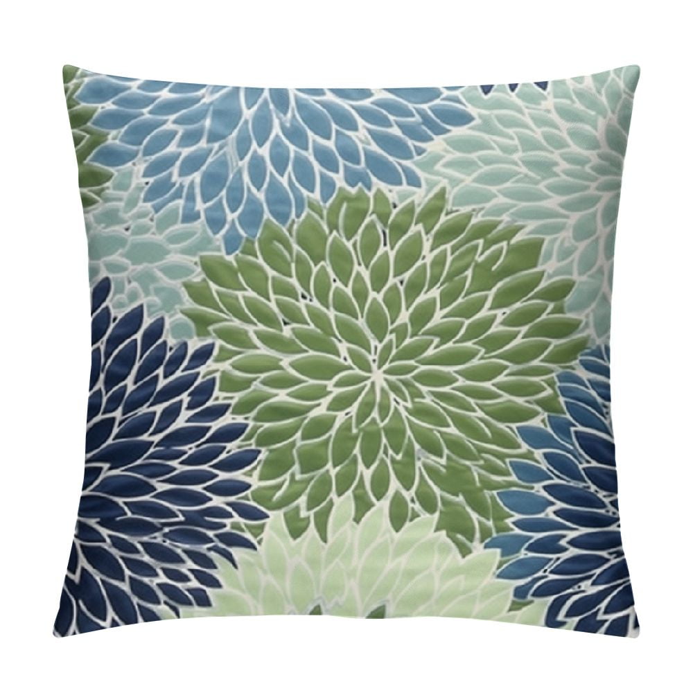 COMIO Light Blue and Olive Green Dahlia Abstract Pinnate Floral ...