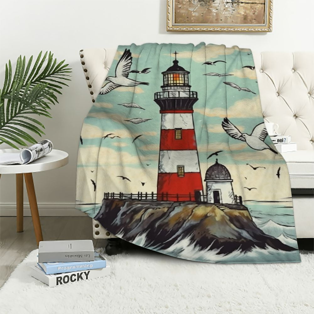COMIO Lighthouse and Seagull Throw Blanket for Couch Bed Sofa Super ...