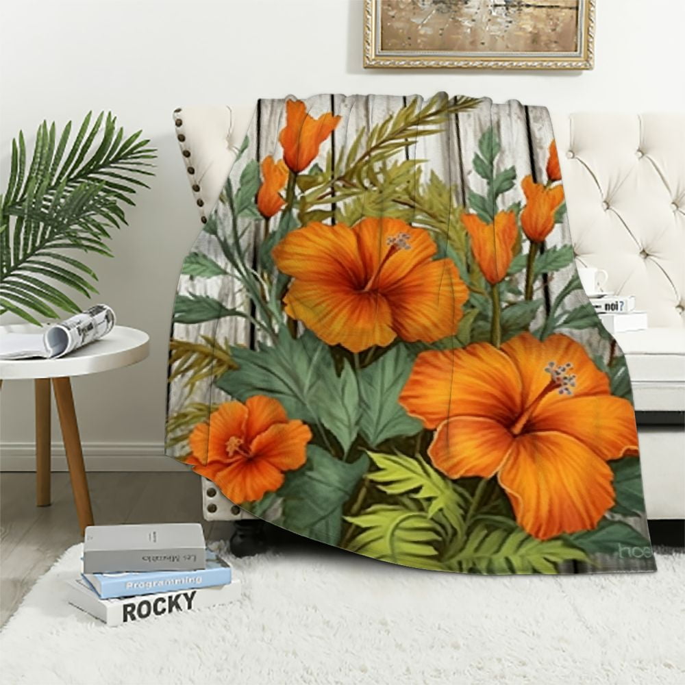 COMIO Lightweight Soft Blanket Hibiscus Flower Flamingo and Tropical ...