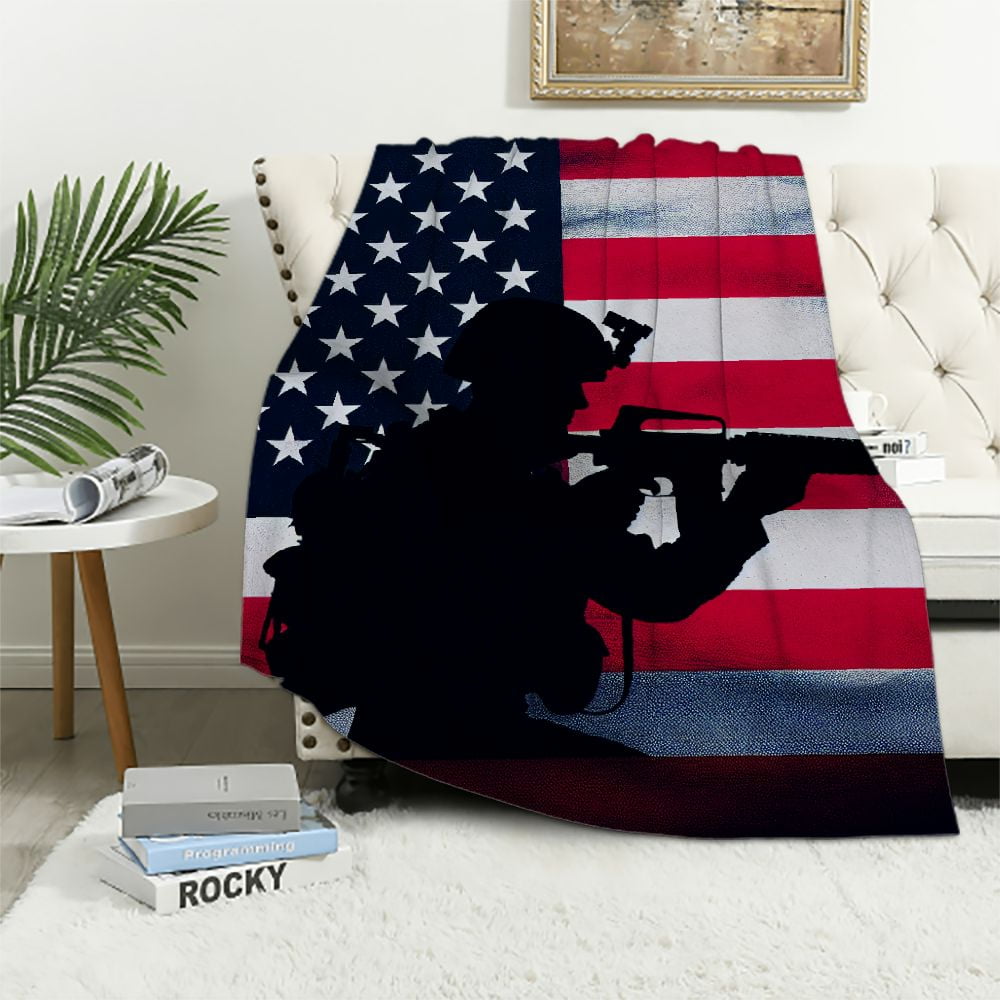 COMIO Lineman Blanket American Flag Sherpa Blanket Red and Blue Grunge ...