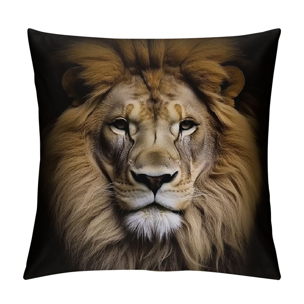 MLJA Lion Pillow Case Cool Brown Lion Black Background Throw Pillow ...
